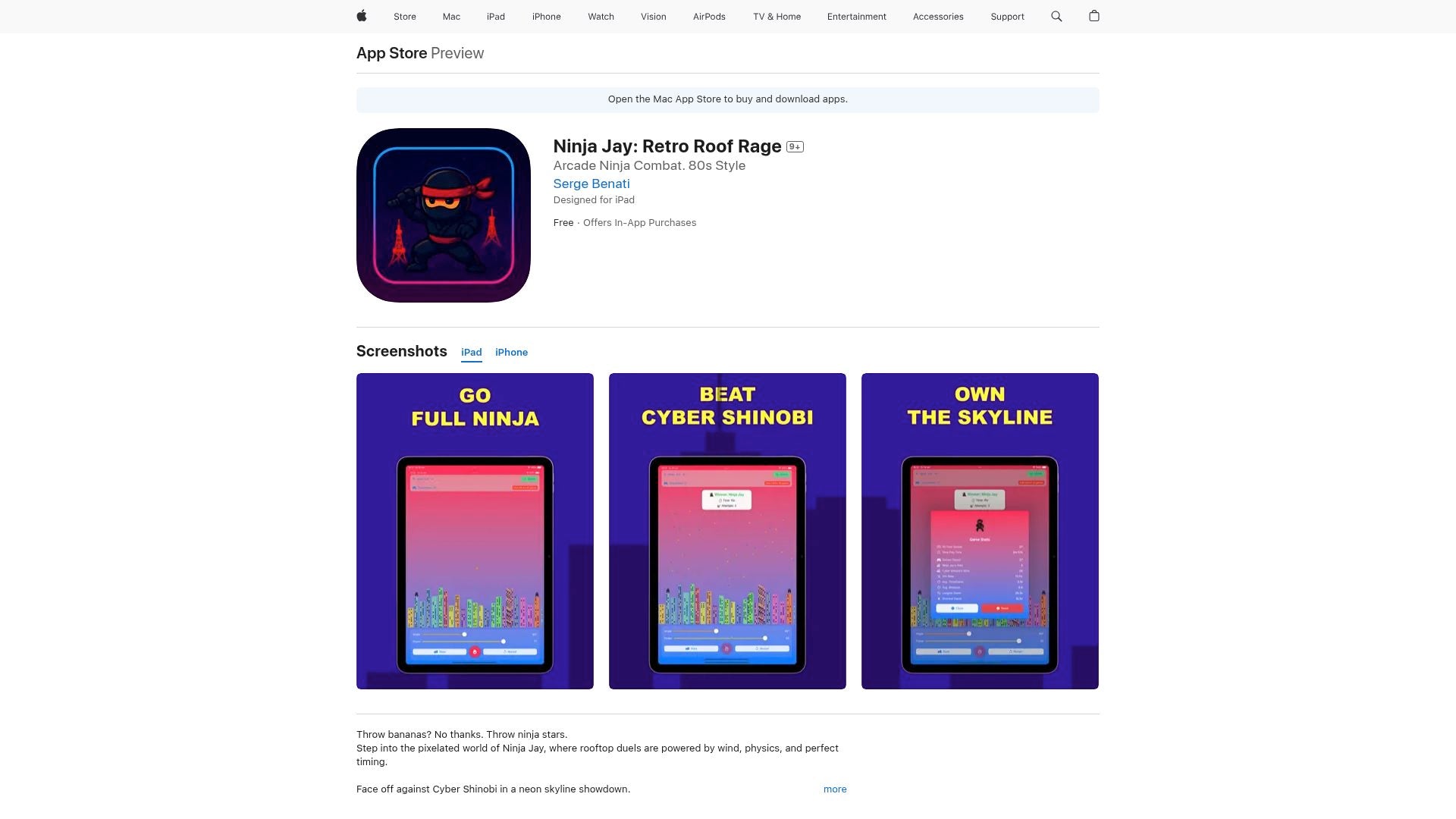 Ninja Jay Retro Roof Rage - Retro-style mobile game with exciting gameplay.